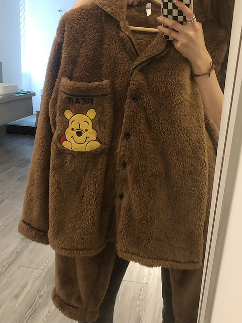 Korean cartoon Winnie the Pooh thickened and velvet couple pajamas for ...