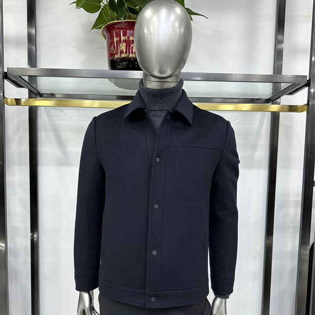 New men's wool jacket lapel snap button business casual jacket slightly ...