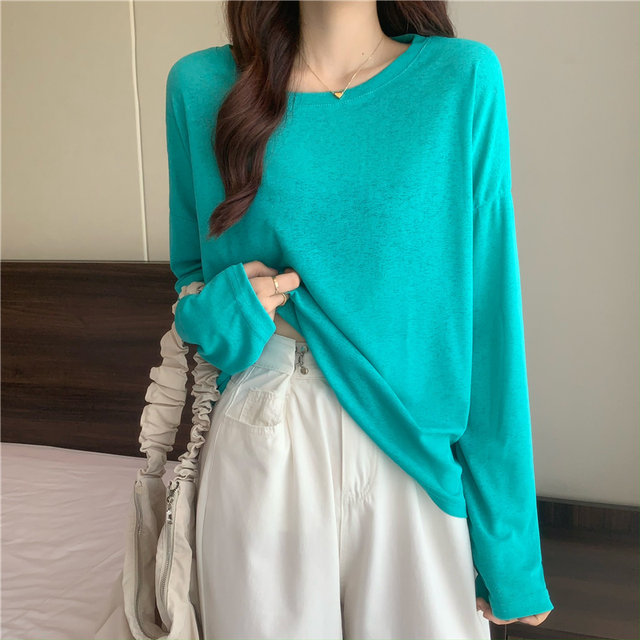 Black thin ice silk anti -rigid T -shirt female summer long -sleeved ...