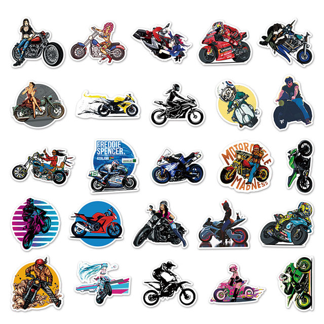 50 fashionable motorcycle and motorcycle cartoon stickers, laptop ...