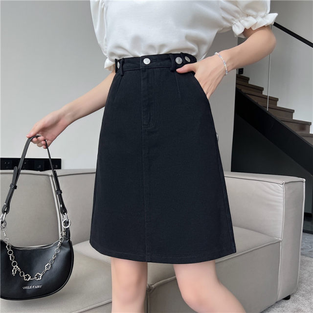 Split denim skirt large size female summer thin A -line skirt fat MM new high -waisted hip hip ...