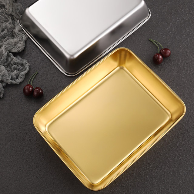 Korean stainless steel rectangular disk thickened flat -bottom tray ...