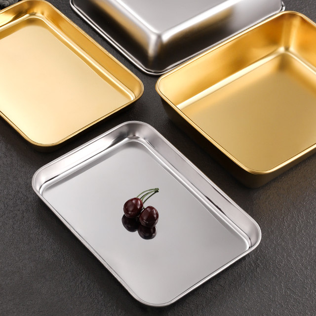 Korean stainless steel rectangular disk thickened flat -bottom tray ...