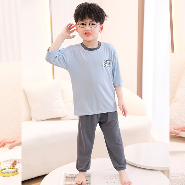 Children's spring and summer modal pajamas set thin boys' home clothes ...