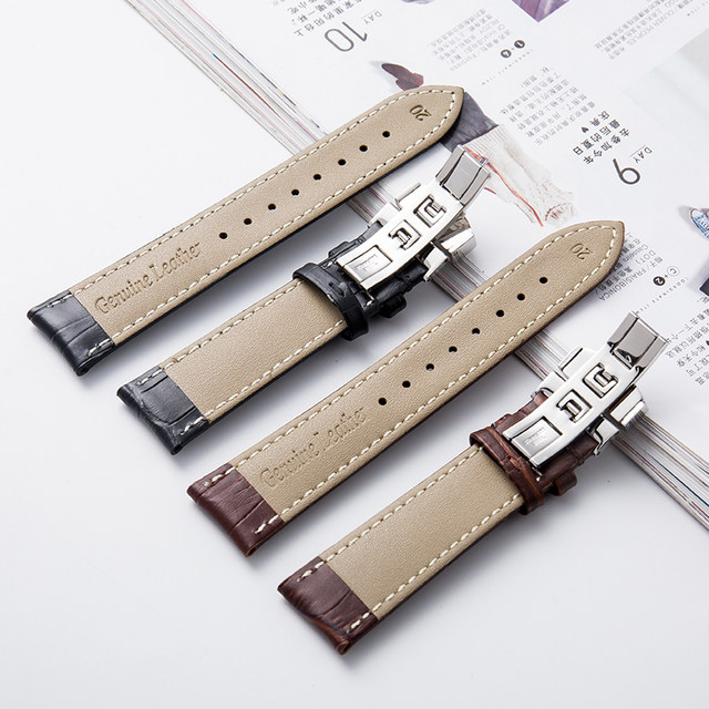 Genuine leather men's watch strap butterfly buckle strap single buckle ...