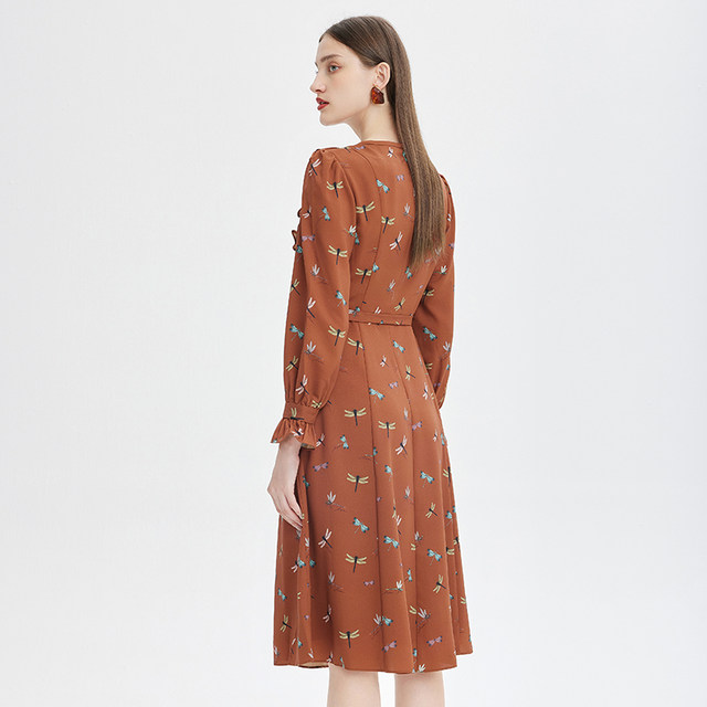 Authentic Ma Tiannu girl autumn and winter orange printed dress with ...