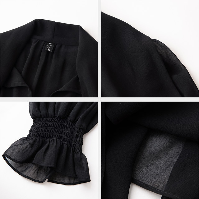 Wanwan light luxury high-end georgette crepe Chao black dress