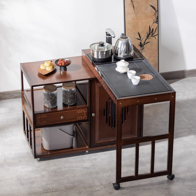 Mobile rotating tea table balcony household tea bar machine tea brewing ...