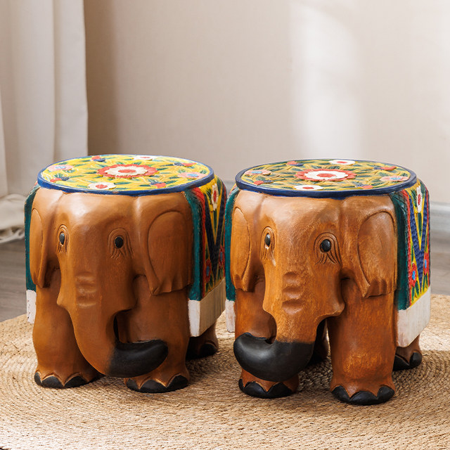 Thai creative elephant stool log wooden pier solid wood stool flower ...