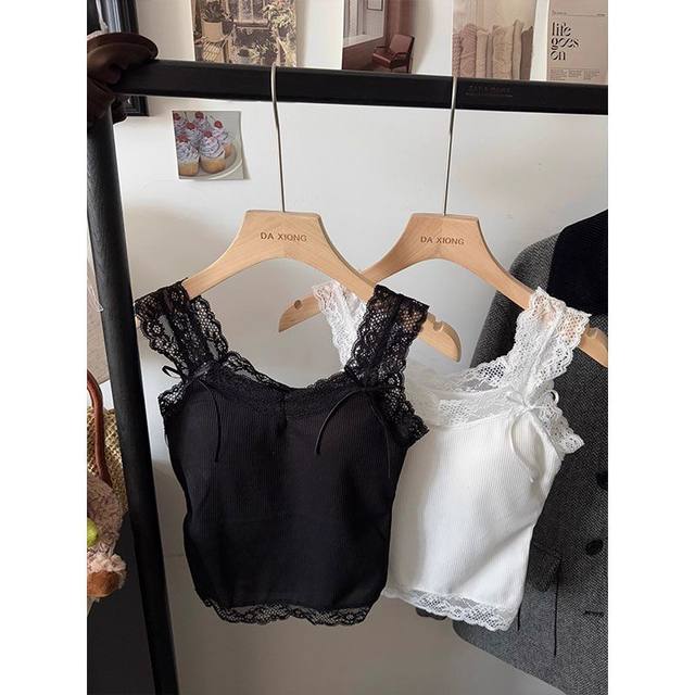 French pure lace sling vest for women in spring age-reducing bow slim ...