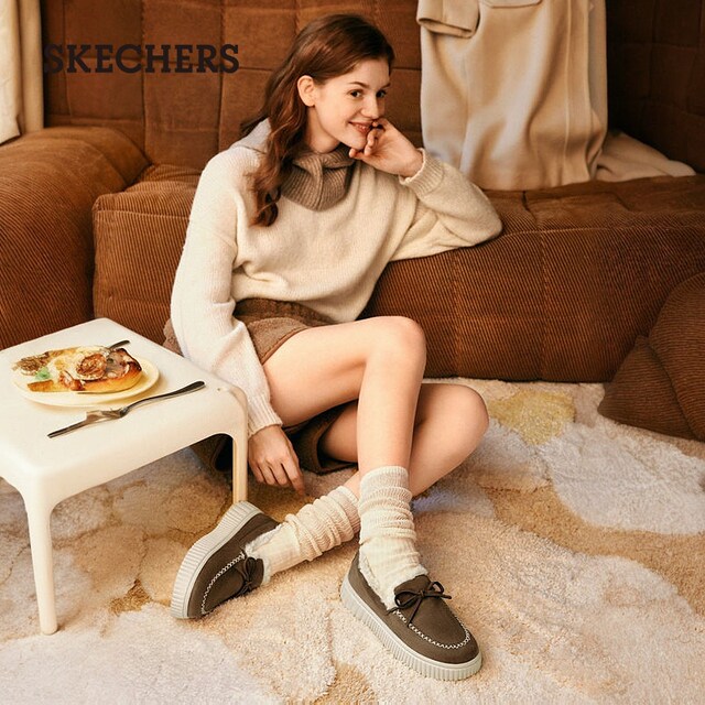 Skecher milk shoes autumn plus velvet shallow mouth casual single shoes ...
