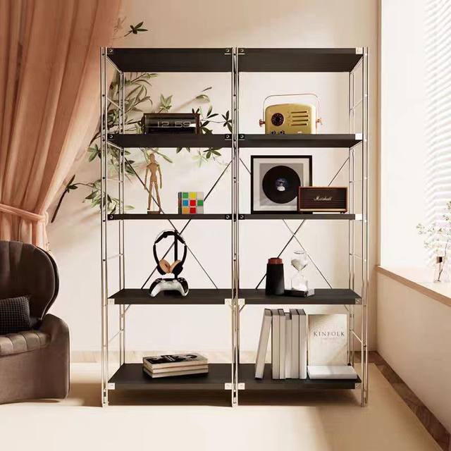 Black Japanese-style storage rack home bookshelf floor-standing multi ...
