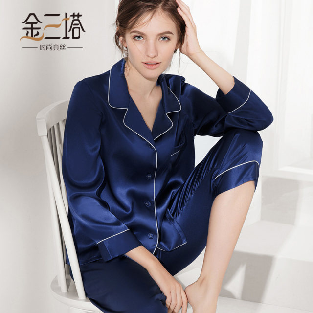 Golden Santa True Silk Couple Pajamas Female Summer Sleeping Set two ...