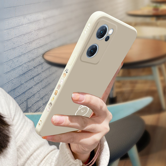 Simple painting of bear and rabbit suitable for opporeno7 mobile phone case, new liquid silicone ...