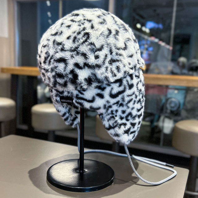 Retro leopard print Lei Feng hat for women 2025 winter thickened plush ...