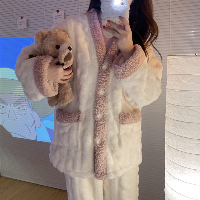Coral velvet pajamas for women new 2024 autumn and winter thickened ...