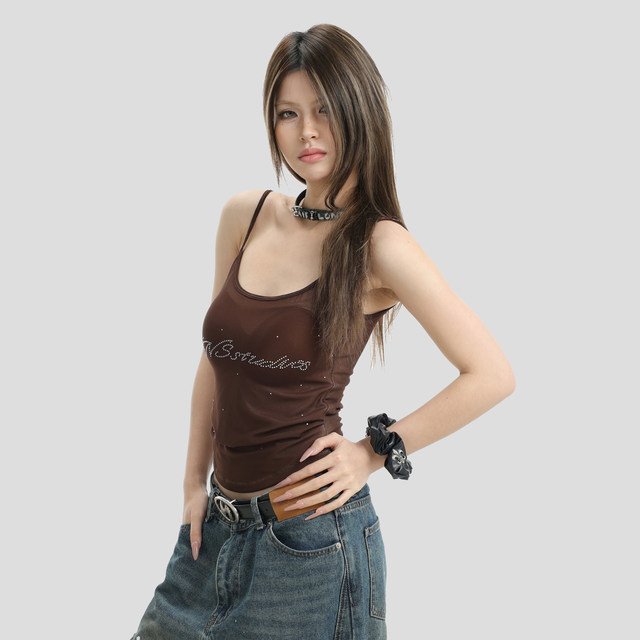 INSstudios American retro design and hot diamond LOGO suspender vest with beautiful back top