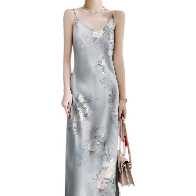 Luxury silk suspender dress for women summer print loose inner long ...