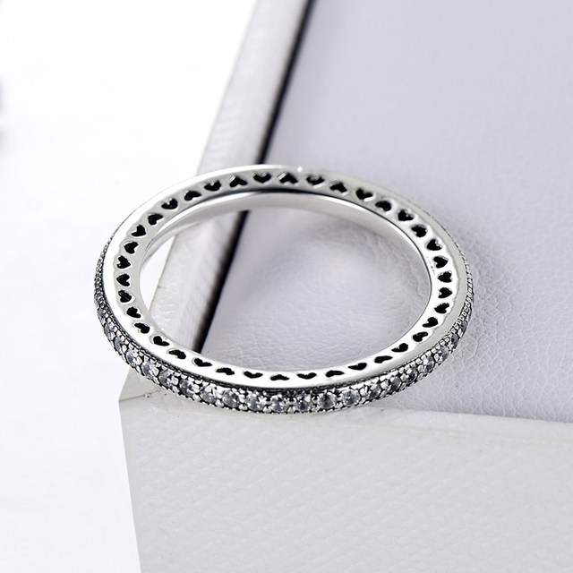 Simple design s925 sterling silver full diamond hollow love ring, fresh ...