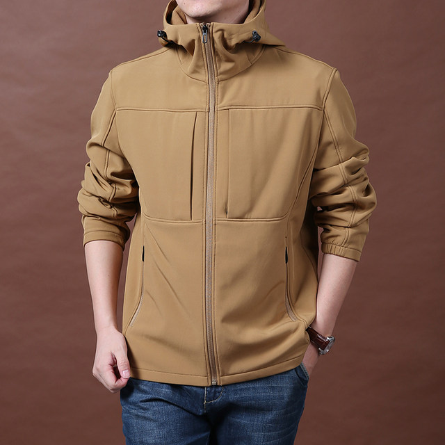 Outdoor hooded plus velvet jacket men's autumn and winter casual men's ...