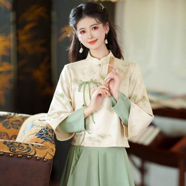 New Chinese tea clothing Beauty Cai Earr Working suit Set Women's ...