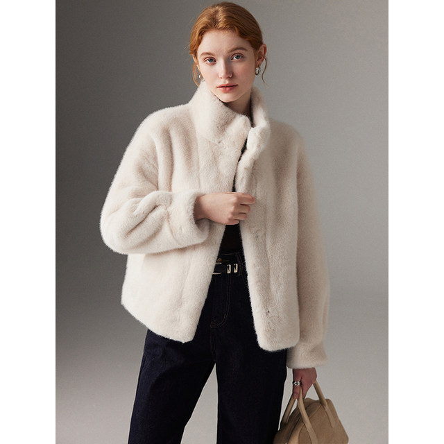 Environmentally friendly mink fur one-piece coat for women short small ...