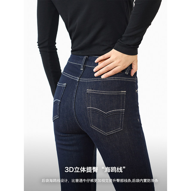 SJOG color-free dark blue high waist straight-leg denim girl elastic ...