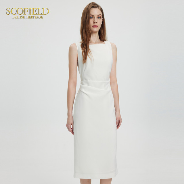 Scofield women's simple square collar dress irregular stand pleated ...