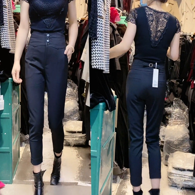 2024 Spring and Autumn New Black Small Foot Suit Pants Women's High ...