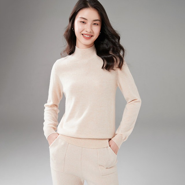 Autumn and winter new semi -high -necked cashmere sweater female 100 ...