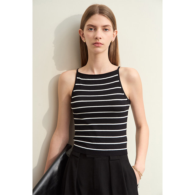 AMII2024 Summer new French contrasting color striped knitted camisole ...
