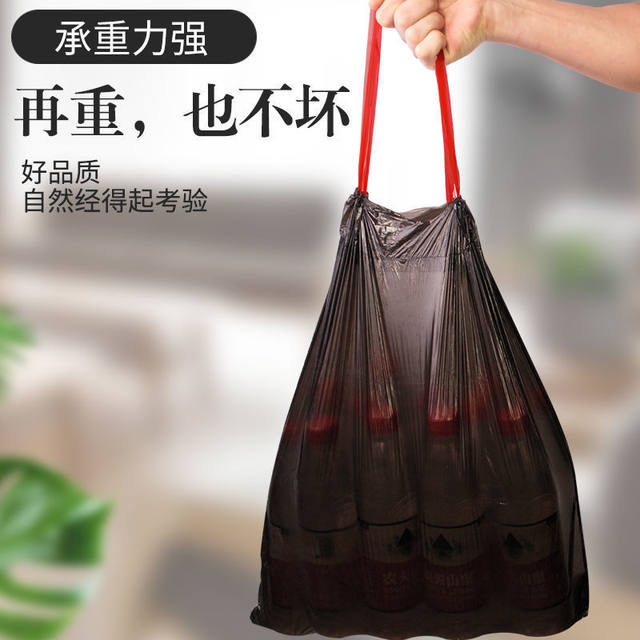 Thickened drawstring garbage bag household portable black large kitchen ...