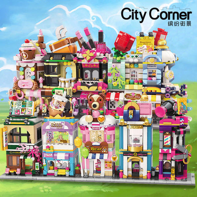 Keeppley colorful street view city commercial building blocks DIY hut ...