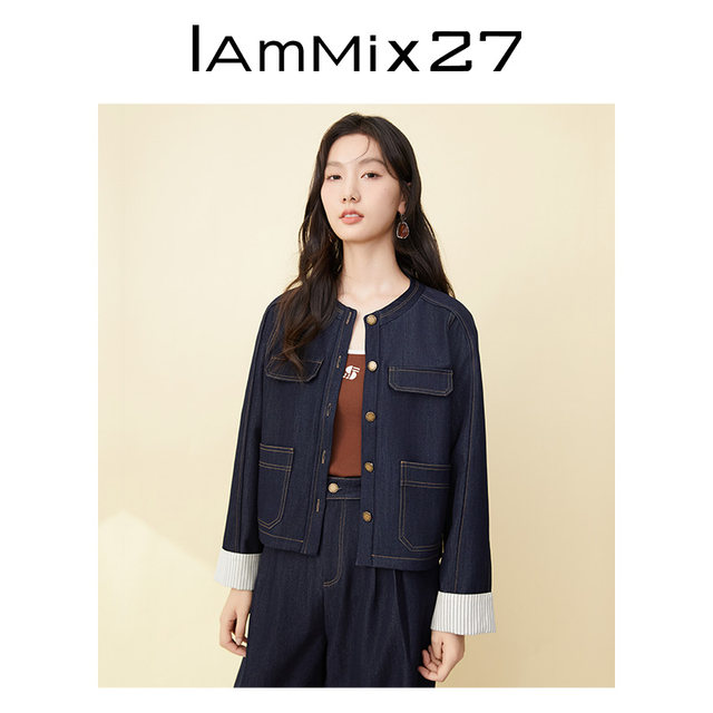 IAmMIX27 spring and autumn round neck denim jacket for women short ...