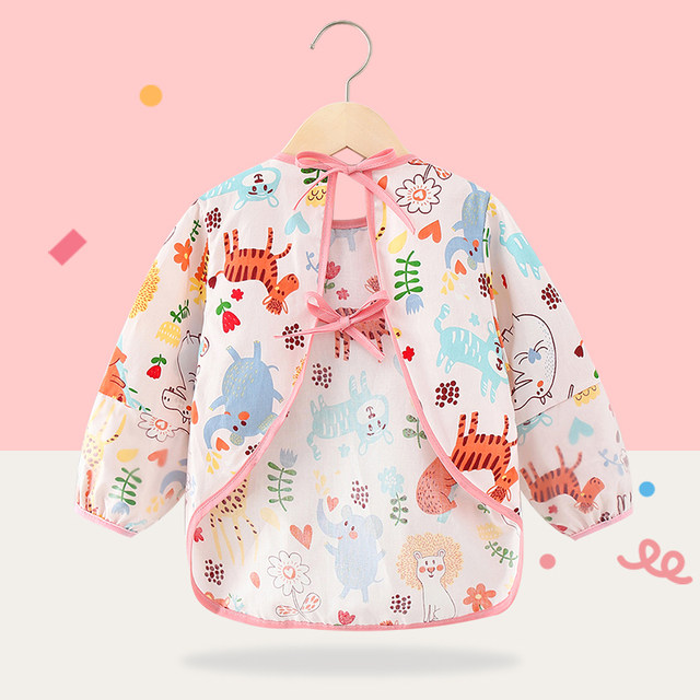 Children's smock waterproof and dirt-proof pure cotton female baby food ...