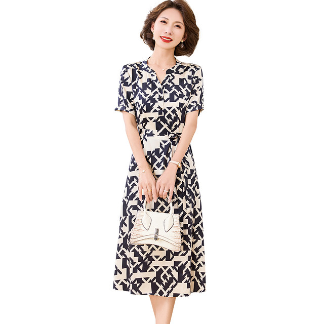 Hangzhou silk dress for women, mulberry silk middle-aged and elderly ...