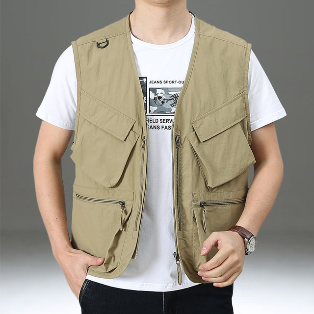 Quick -dry vest men's spring and autumn loose multi -pockets Kan ...