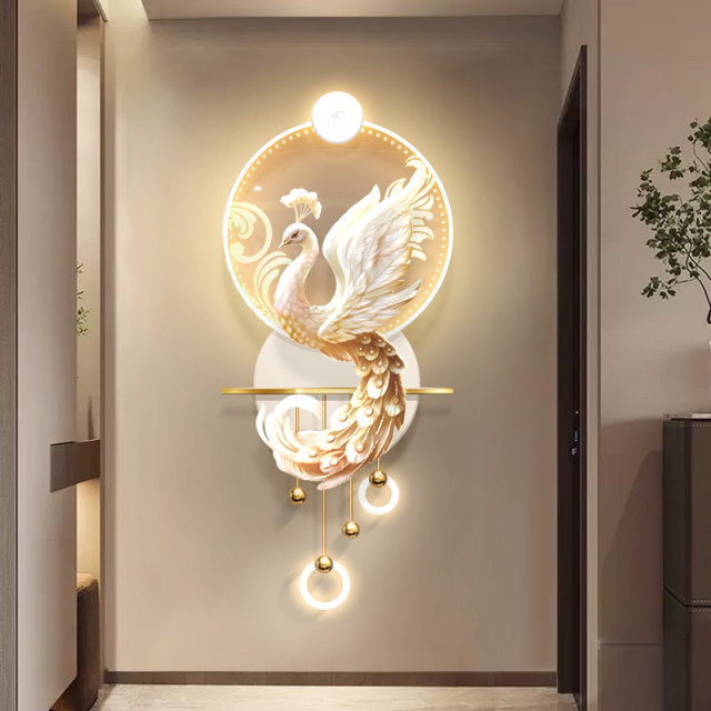 Cream style entrance decoration painting peacock corridor end creative ...