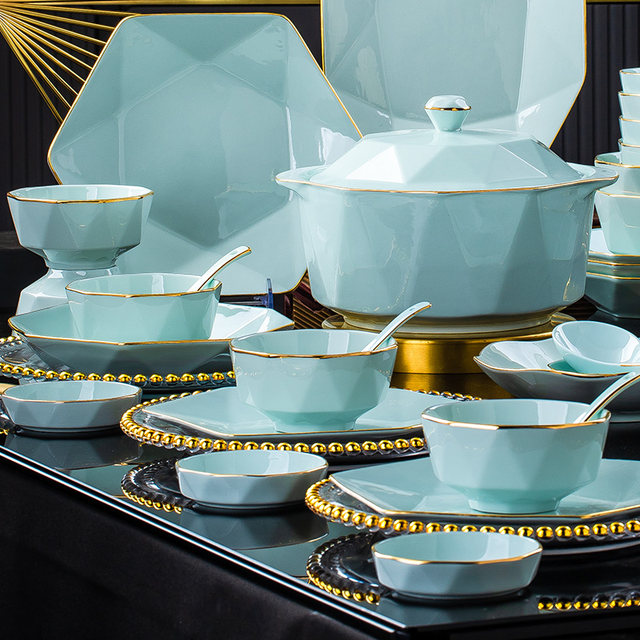 Underglaze colored light luxury tableware set 2025 new bowl and dish ...