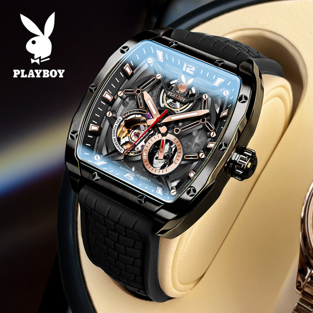 2025 new Playboy Men's Watch Hollow Mechanical Watch Square Wine Barrel ...
