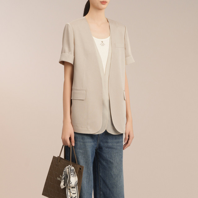 XG/Xuege XK207005A273 khaki short-sleeved suit 2025 summer new thin V-neck jacket for women