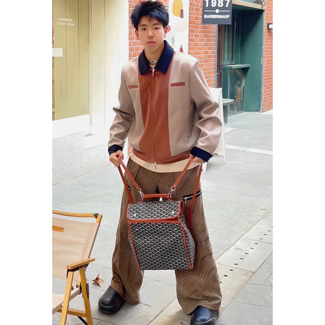 Pointless 22AW Color Block Houndstooth Velvet Large Shoulder Pad Workwear Casual Fashion Outdoor ...