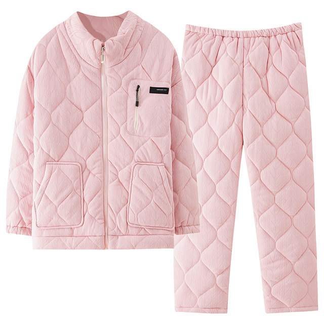 Langsha knitted cotton padded pajamas Female winter three -layer plus ...