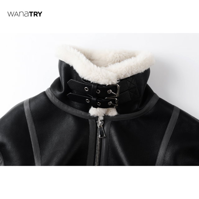wana try coat warm women's autumn and winter new loose lapel splicing ...