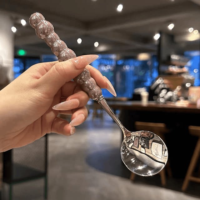 Pearl imitation ceramic handle stainless steel spoon high-end INS ...