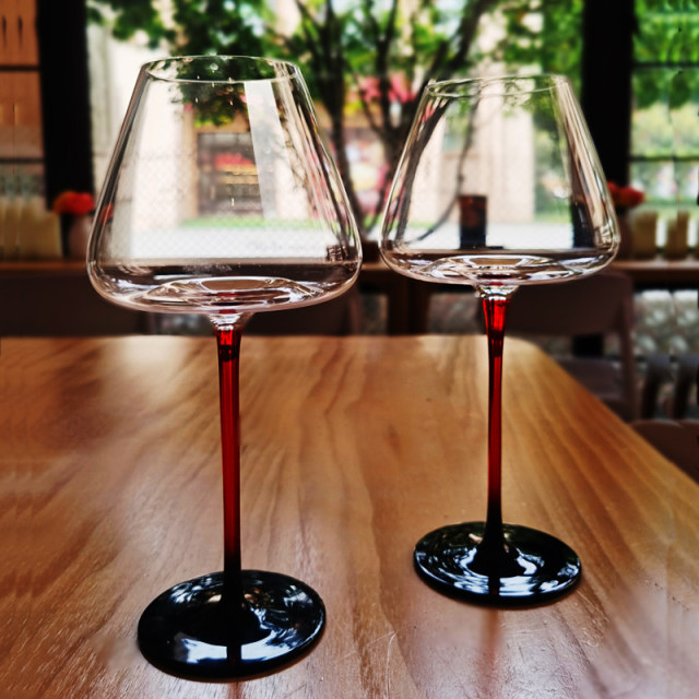 Black tie red stem burgundy red wine glass pot belly cup European style ...