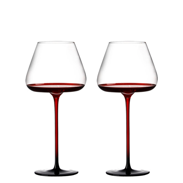 Black tie red stem burgundy red wine glass pot belly cup European style ...