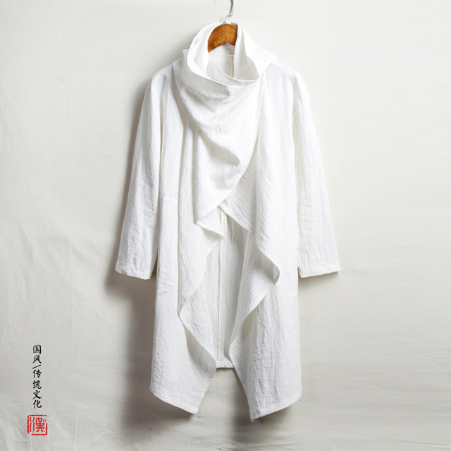 Chinese style men's cotton and linen windbreaker mid-length coat men's ...