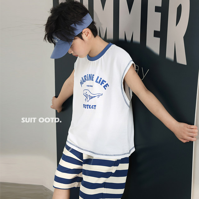 Chen Dazhu LUSON boys suit summer 2024 new short-sleeved shorts striped ...