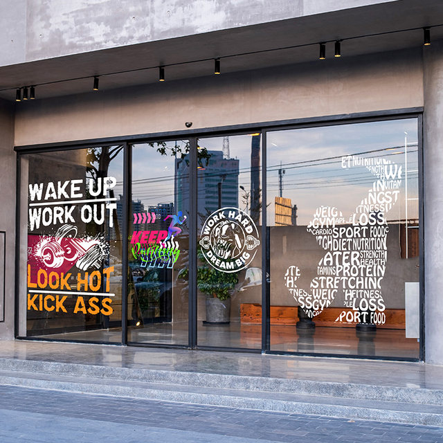 Fitness Club window decoration film Full static fitness, fitness yoga ...